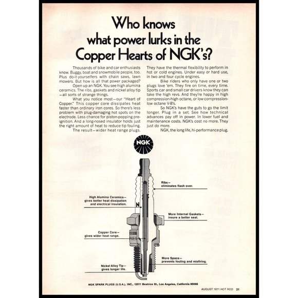 NGK | Art | 971 Ngk Spark Plugs Vintage Print Ad Copper Hearts Man Cave ...